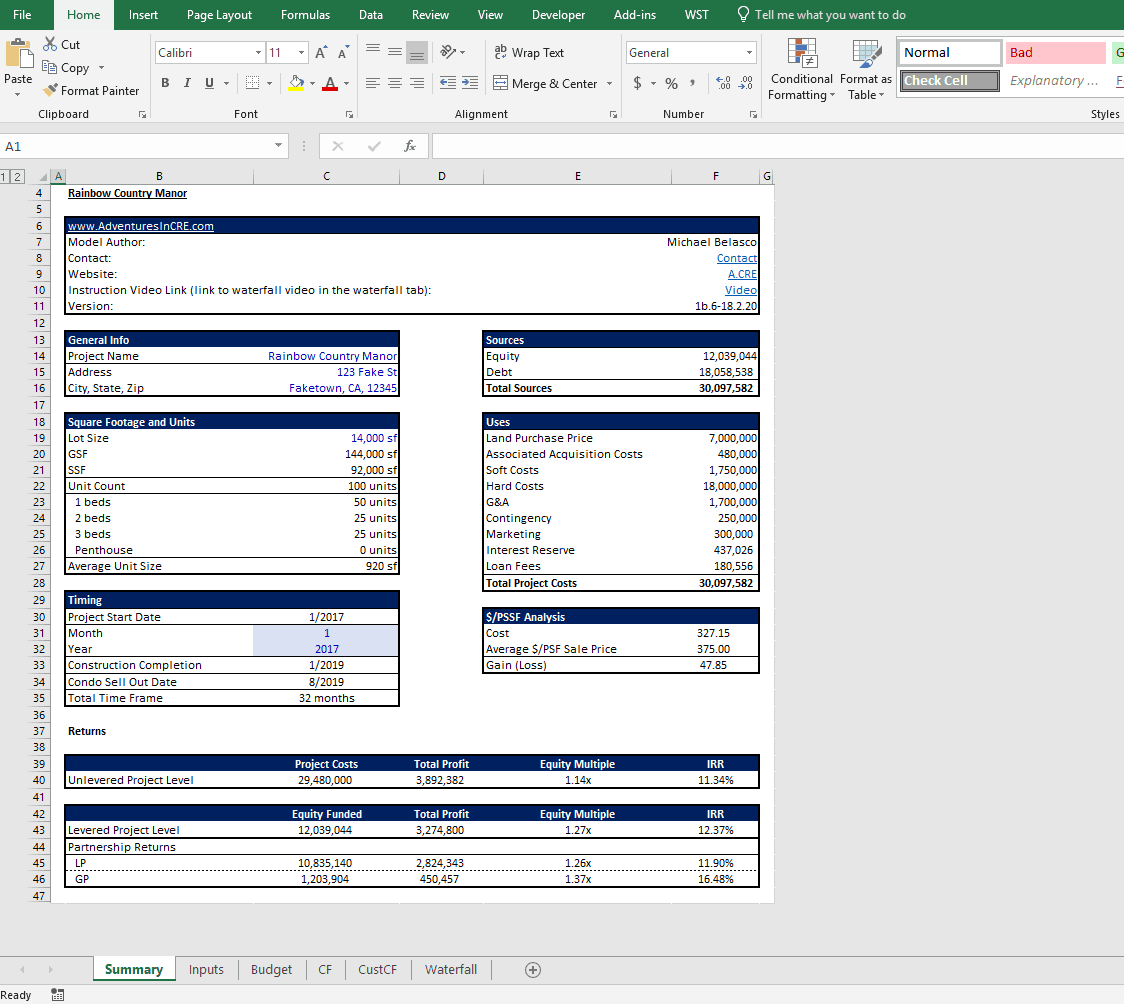 Condominium Development Model with Waterfall Module - Adventures in CRE