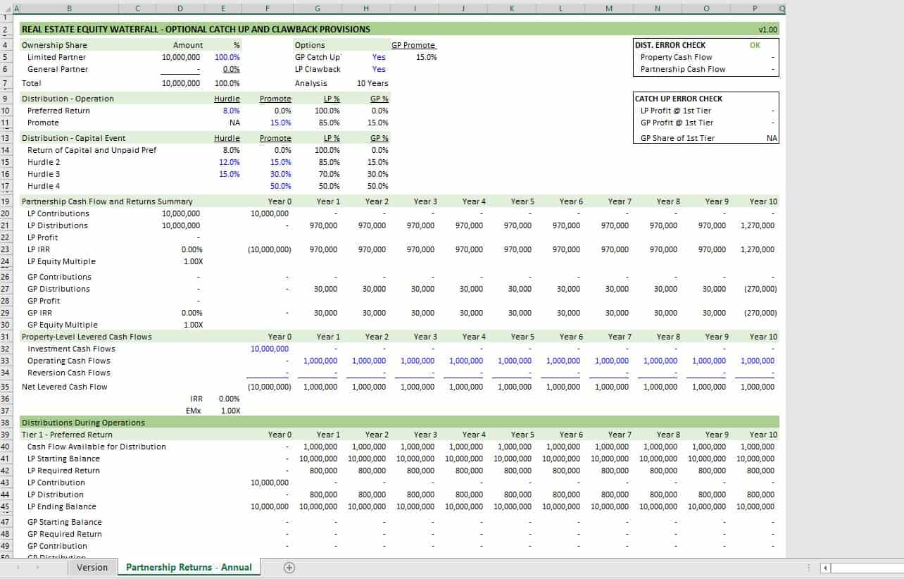 Real Estate Equity Waterfall Model with Catch Up and Clawback ...
