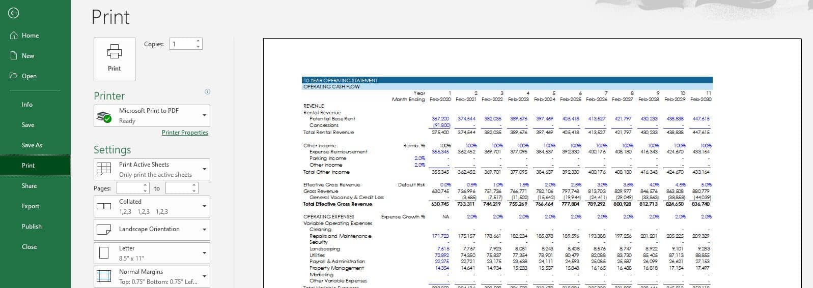 Printable PDF Reports in Excel for Real Estate Financial Modeling - A.CRE