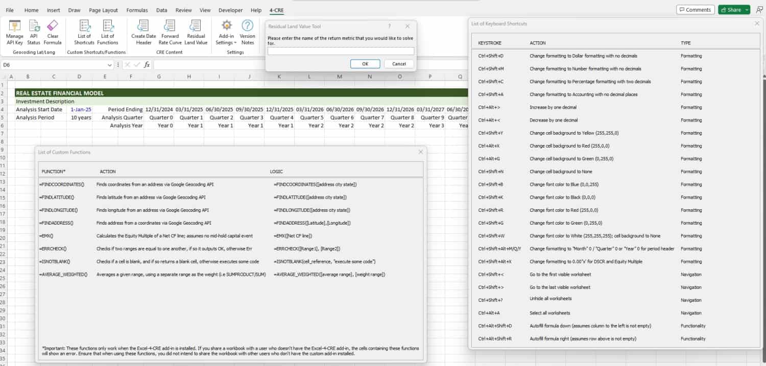 Supercharge Excel with the 'Excel 4 CRE' Add-In - Created by A.CRE